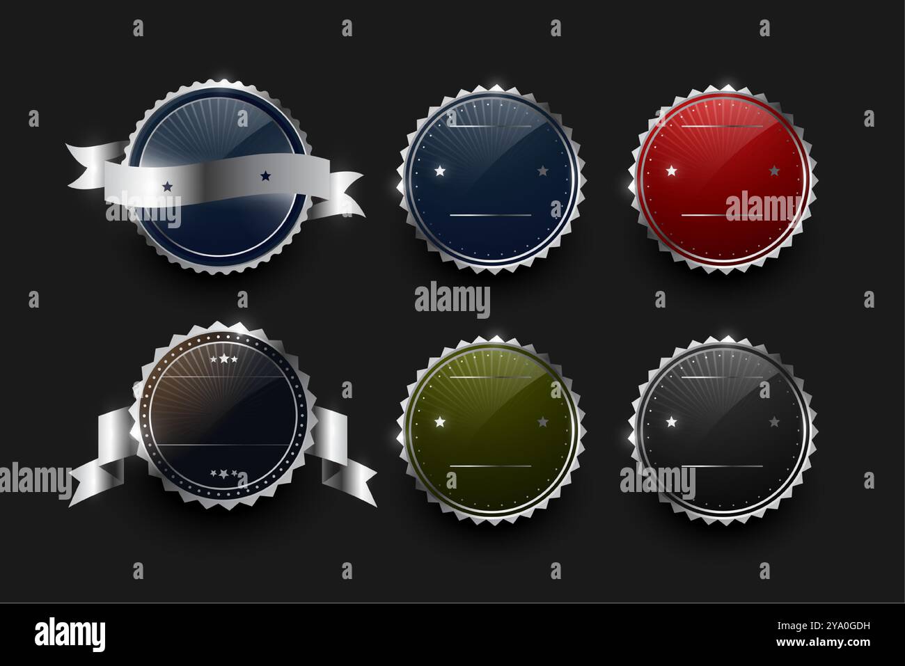 set of six round metal badge label symbol in retro style vector Stock ...