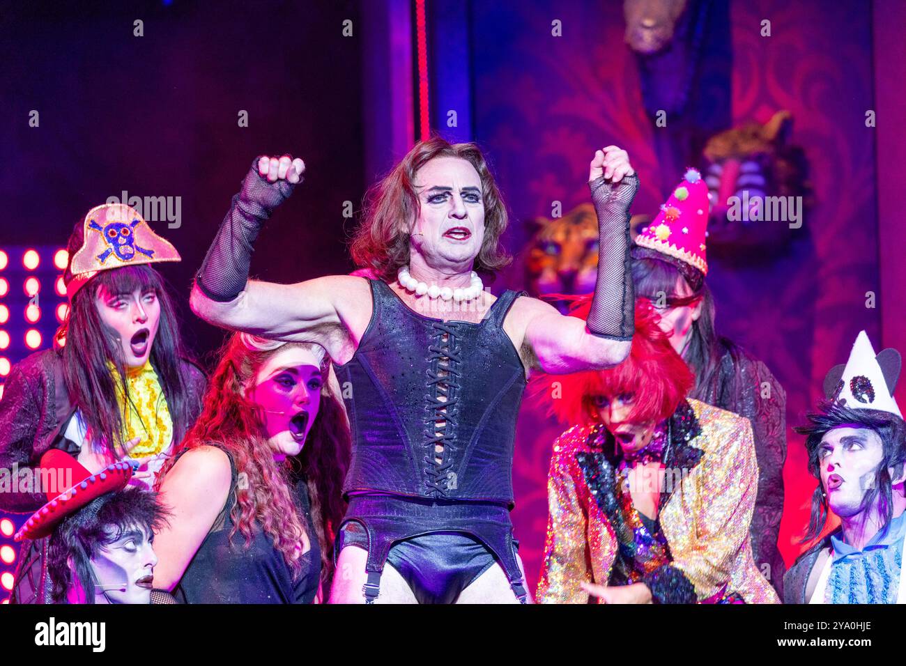Jason Donovan stars as Frank n Furter on stage during at The Rocky Horror Show Musical photocall ...
