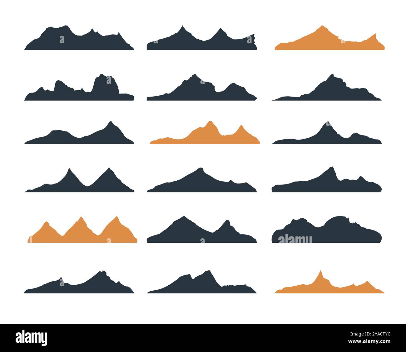 set of high peak mountain silhouettes on the white background vector ...