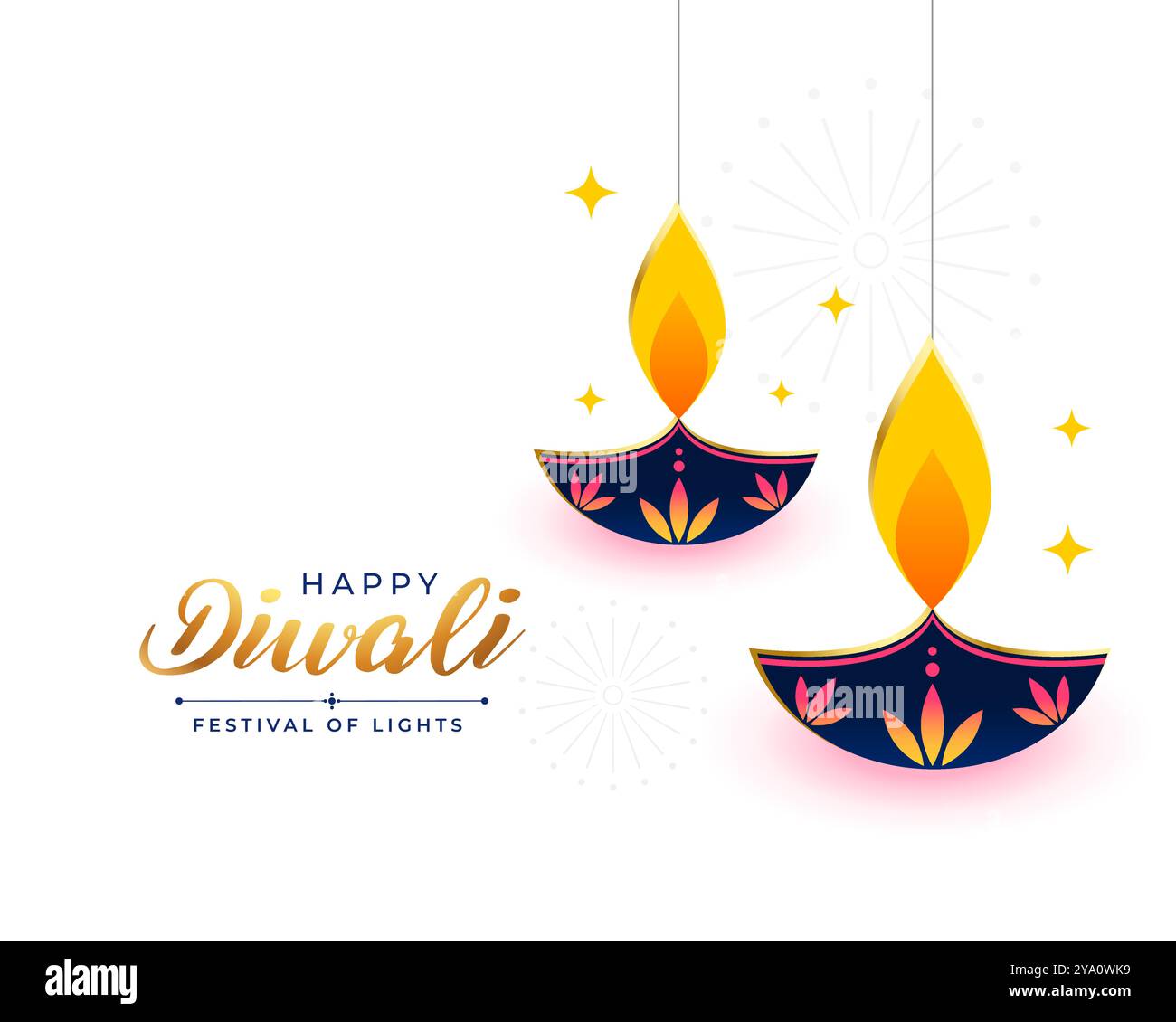 artistic hanging diwali diya on white background for social media post ...