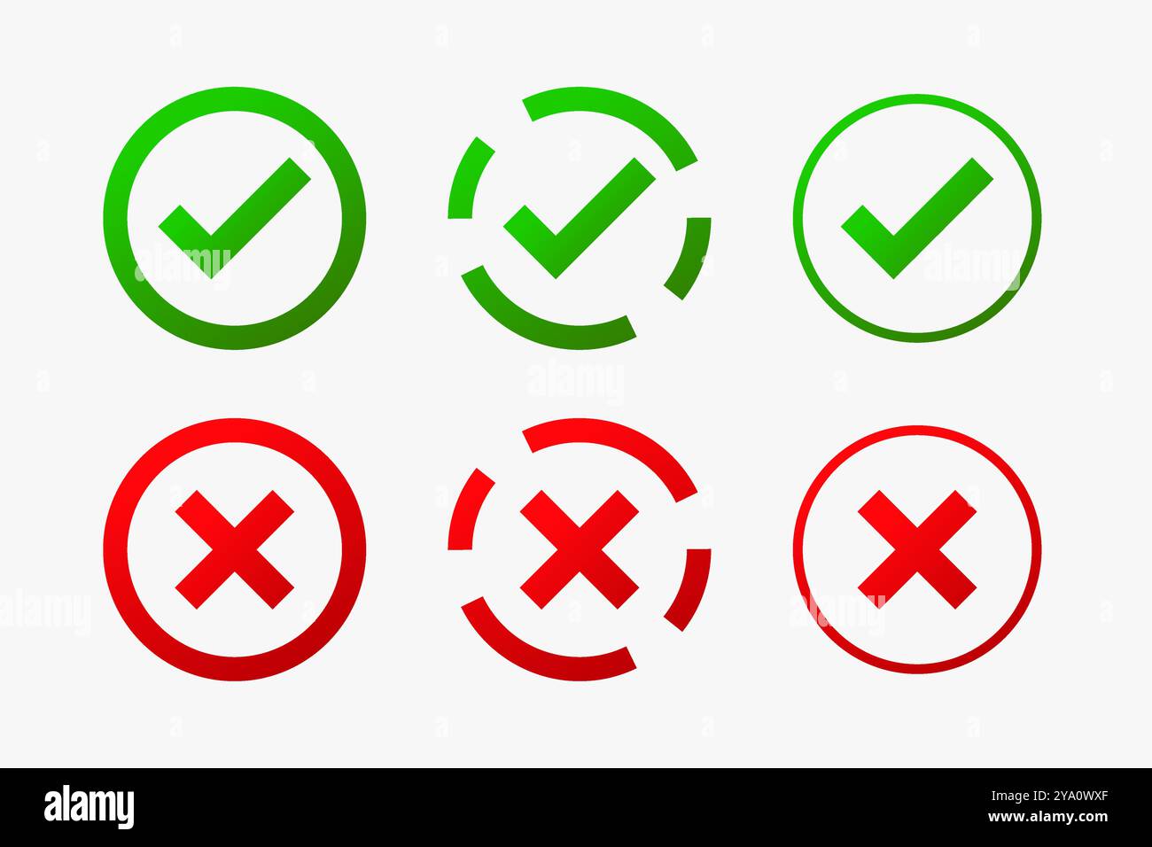 green and red check mark circular sign in collection Stock Vector Image ...