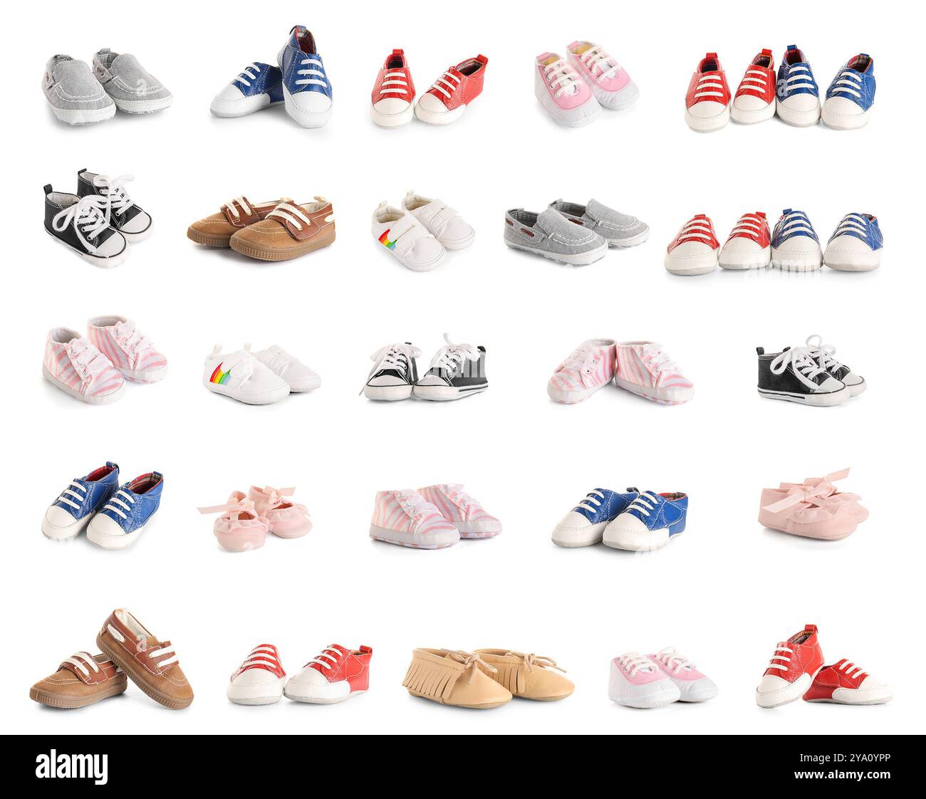 Set of many baby shoes on white background Stock Photo - Alamy