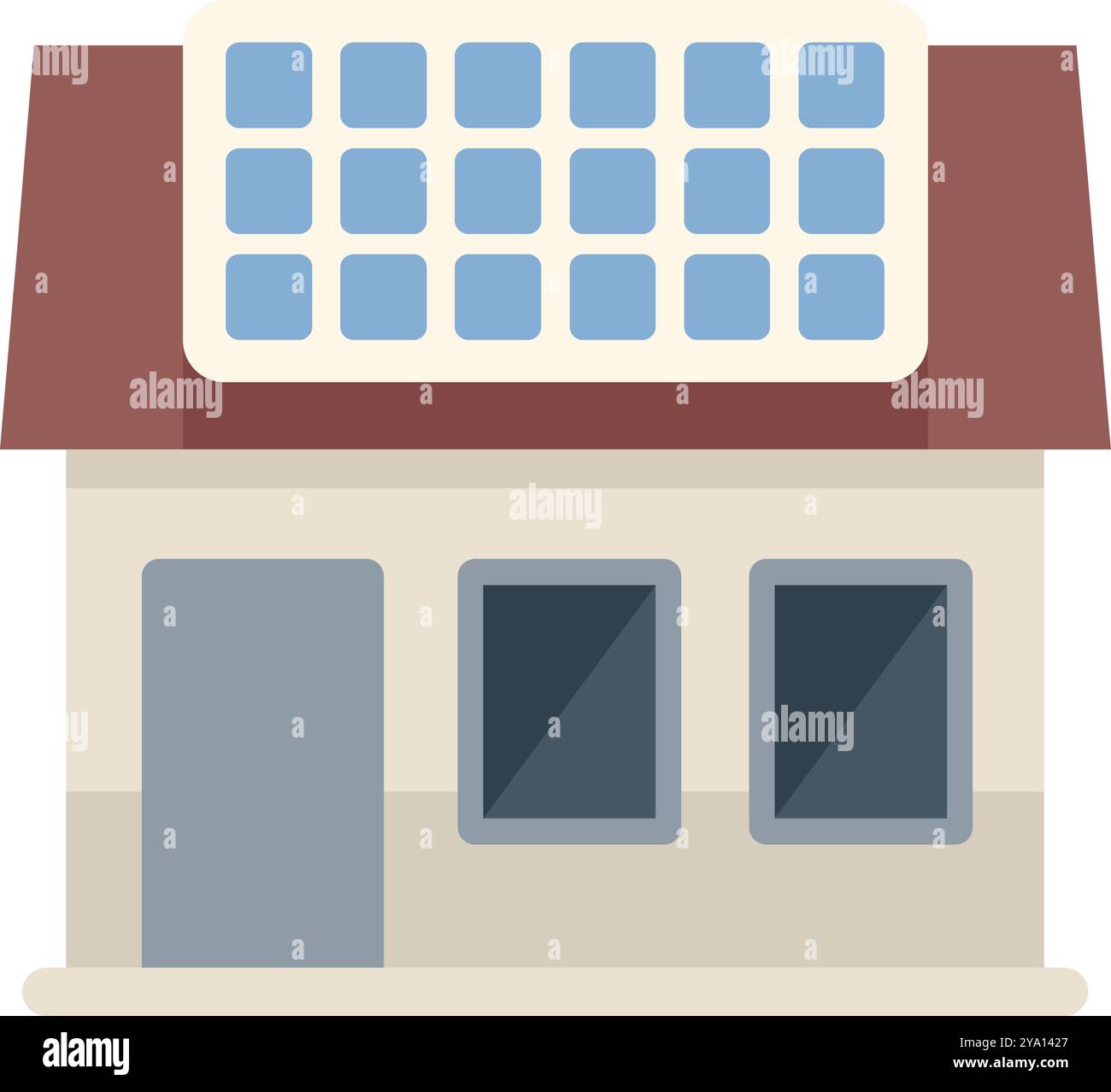 Small house using green energy with solar panels installed on the roof ...