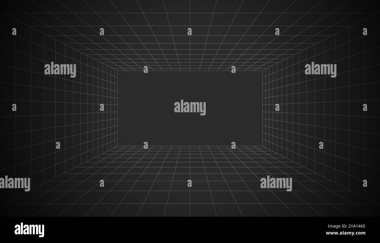 abstract perspective wireframe grid room dark background vector Stock ...