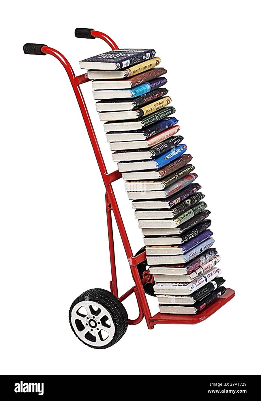 A red trolley used to move things from place to place like a stack of ...
