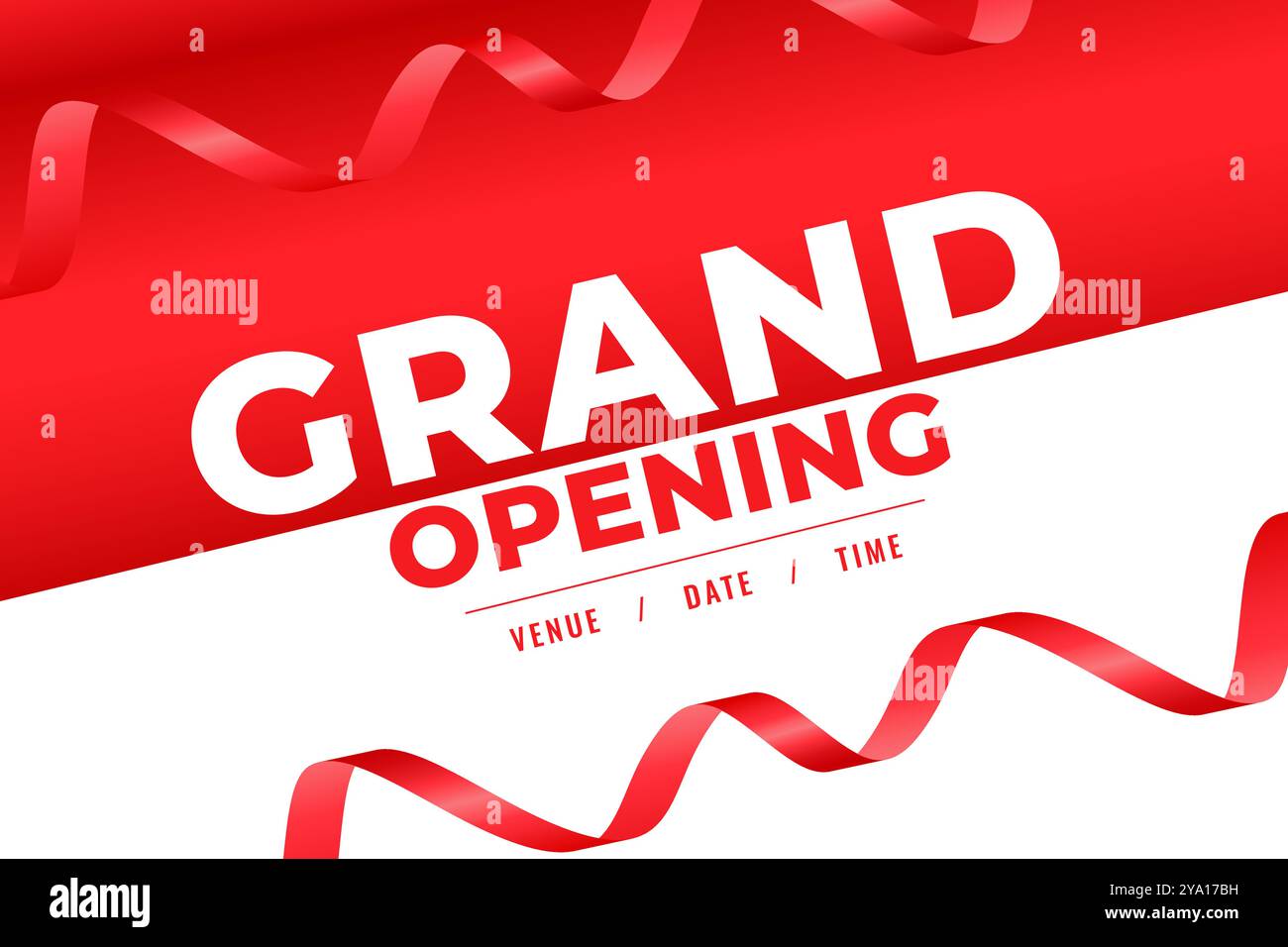 decorative grand opening greeting poster with realistic red ribbon ...