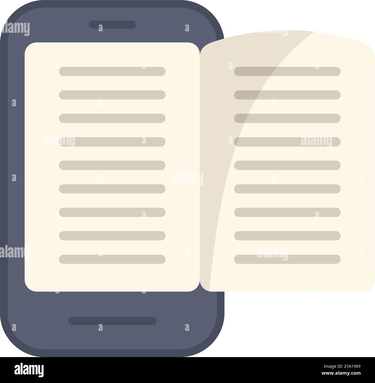 This vector illustration features a smartphone displaying an open book ...