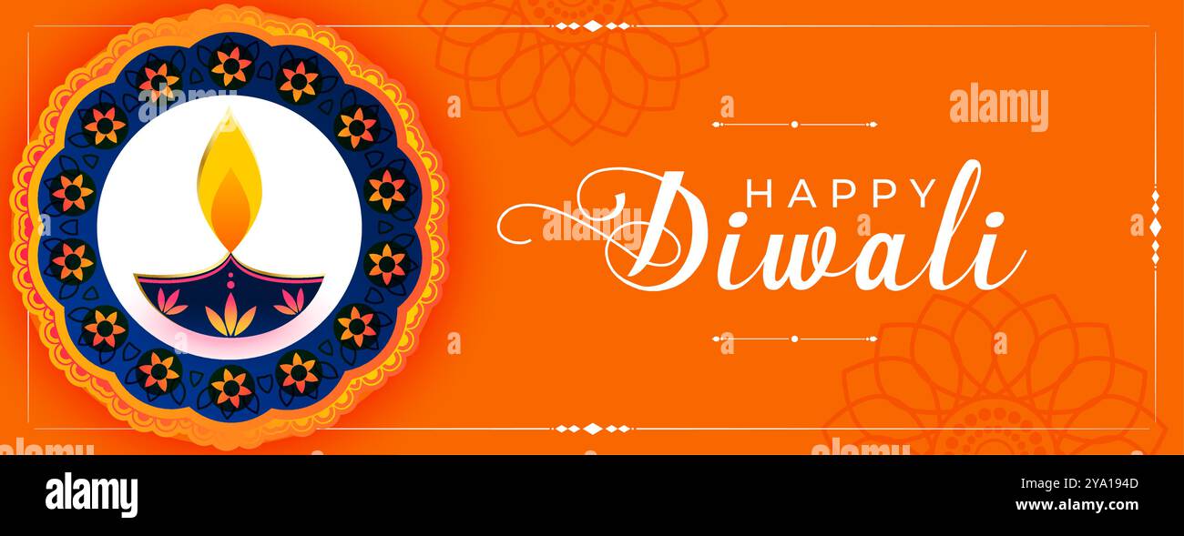 happy diwali festive rangoli banner with artistic diya vector Stock ...