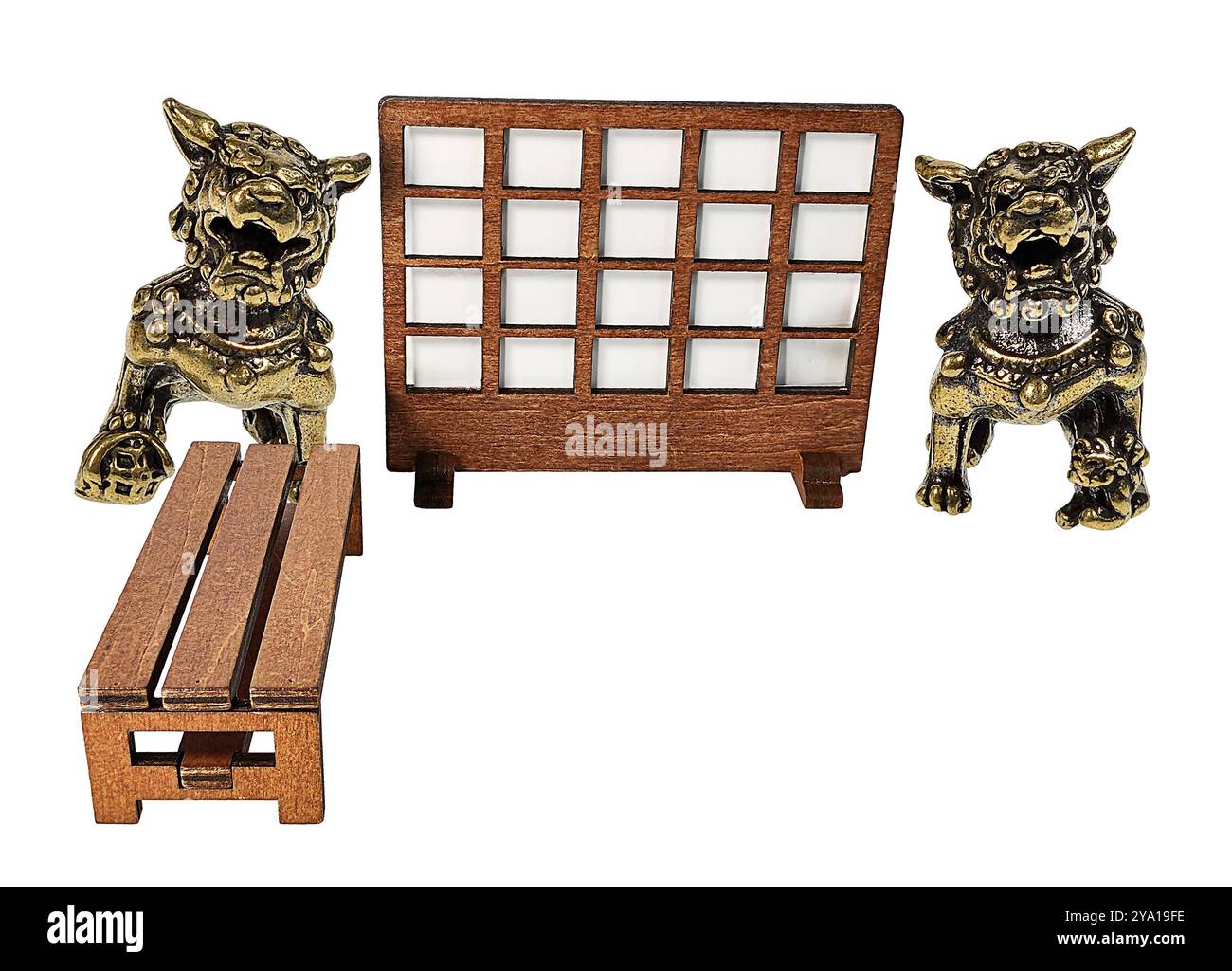 Wooden screen divider for separating a room and a wooden bench to the ...