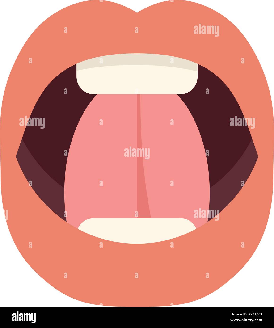 Cartoon illustration of a mouth wide open, showing teeth and tongue, is ...