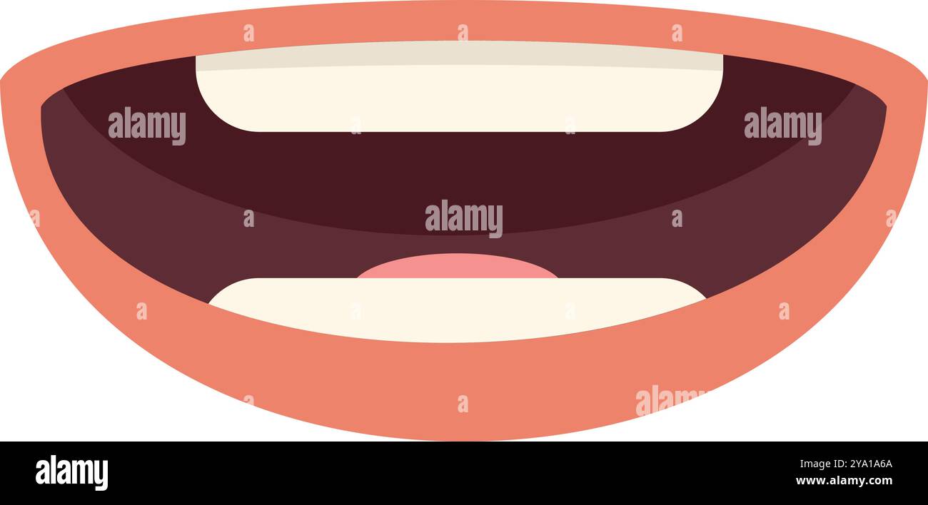 Cartoon mouth showing teeth while smiling widely, simple colored ...