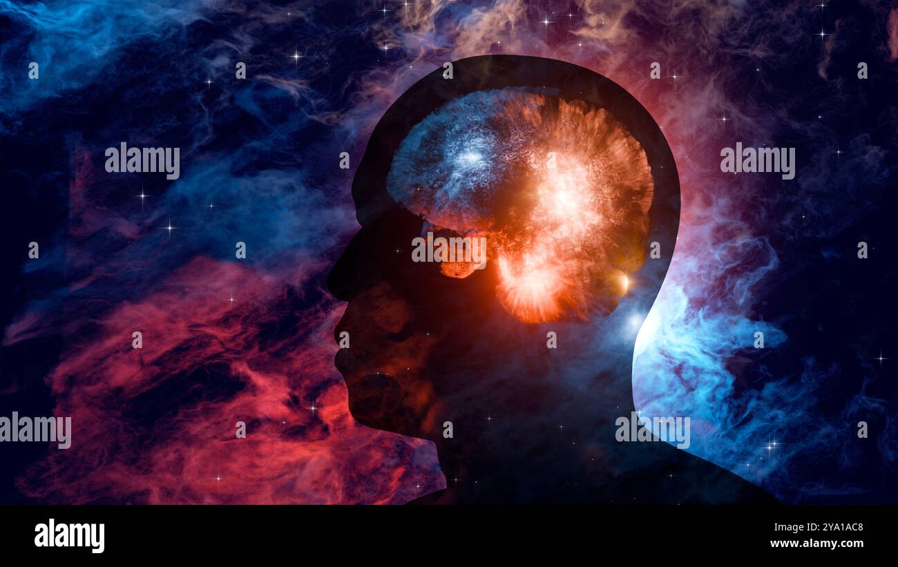 Changes to an astronauts brain in space, conceptual illustration. The ...