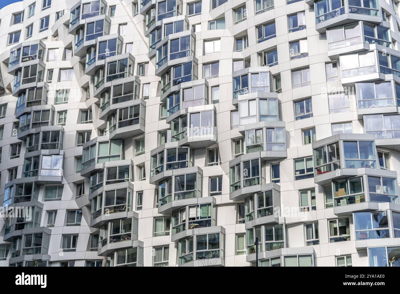 London, Modern apartment building facade with curved windows Stock ...