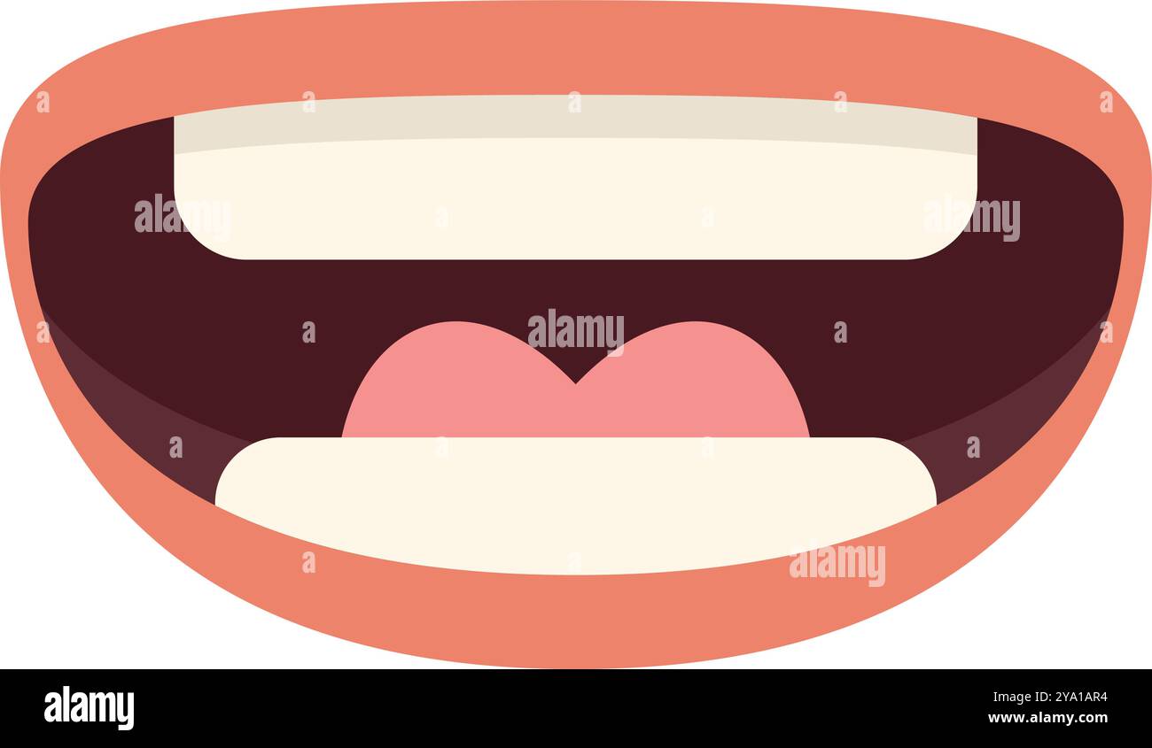 Cartoon mouth smiling and showing teeth and tongue, simple style ...