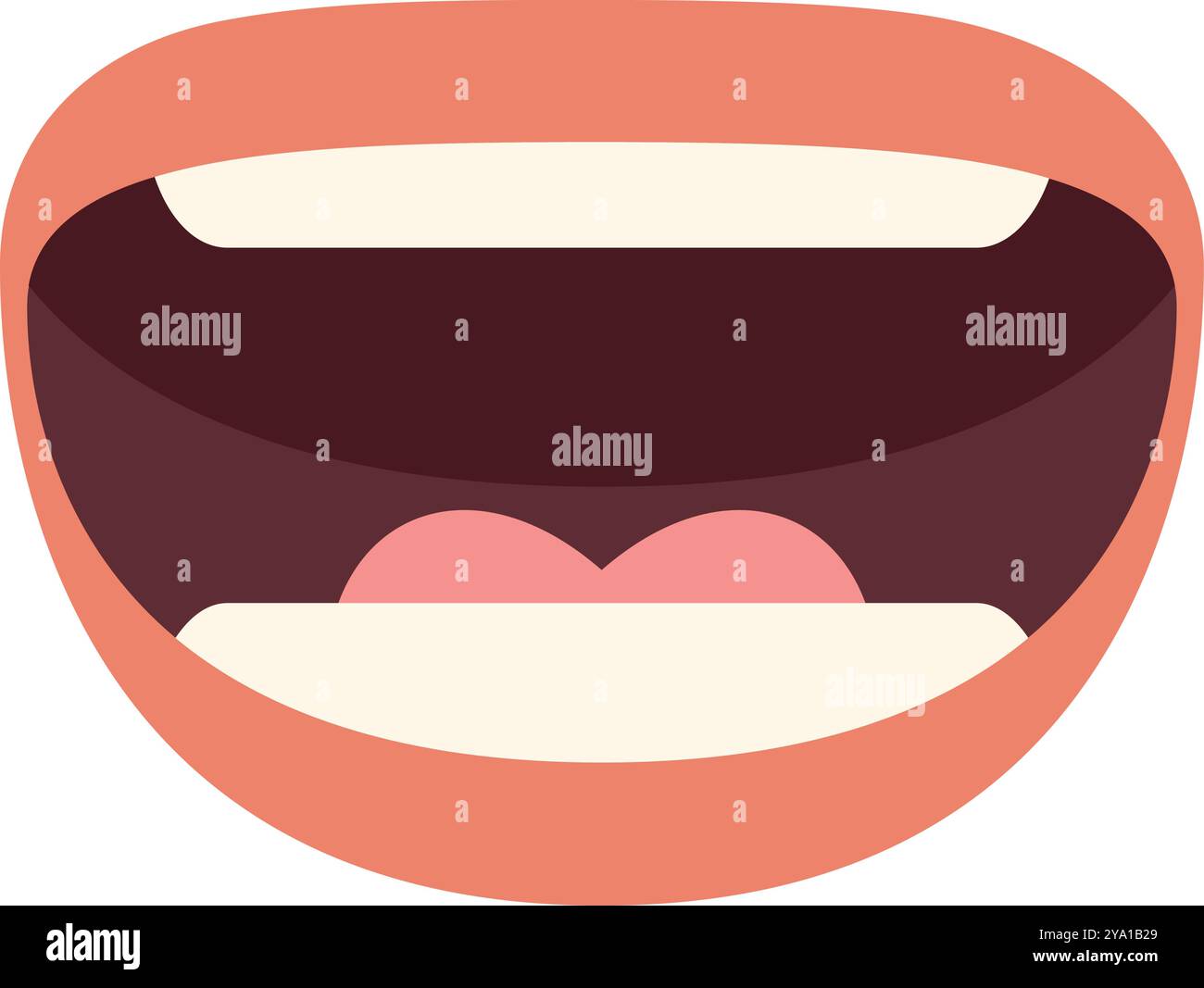 Cartoon illustration of an open mouth smiling, showing tongue and teeth ...