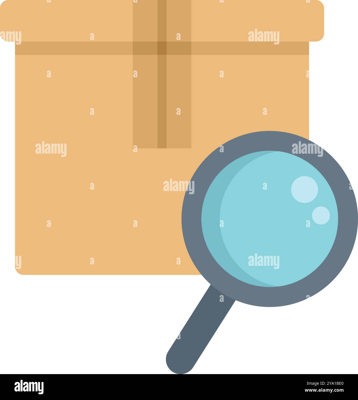 Magnifying glass is inspecting a sealed cardboard box, depicting ...
