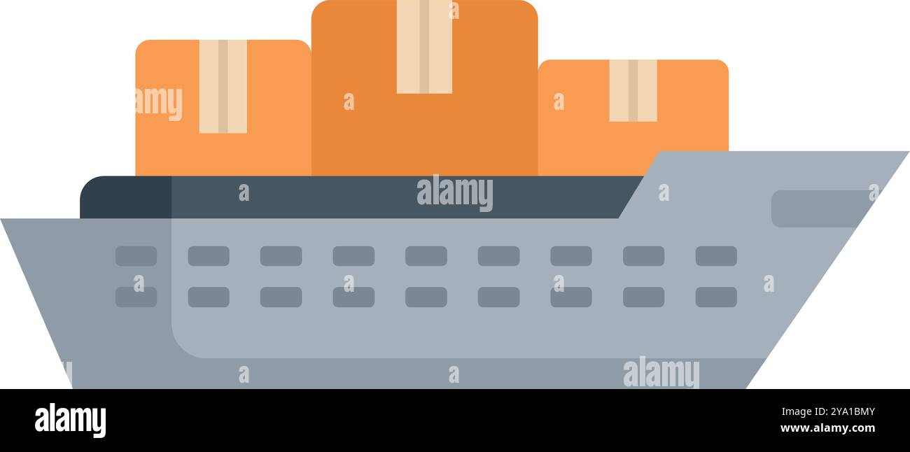 Minimalist illustration featuring a cargo ship carrying three cardboard ...