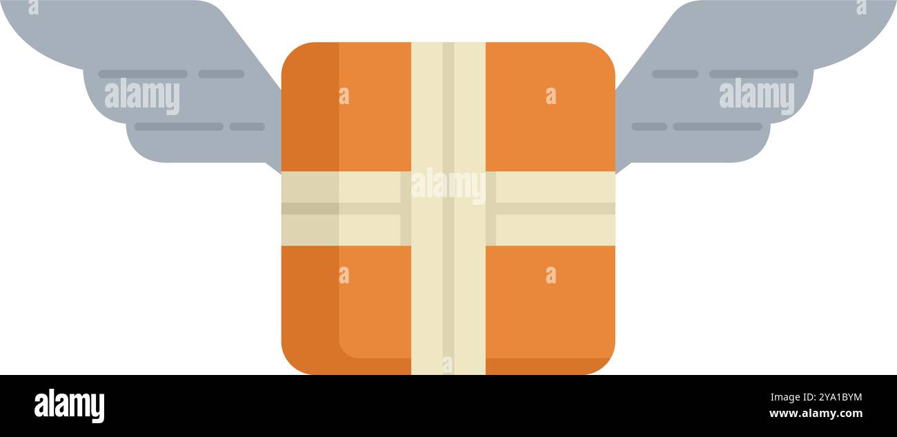 Orange gift box flying with wings representing fast shipping for ...
