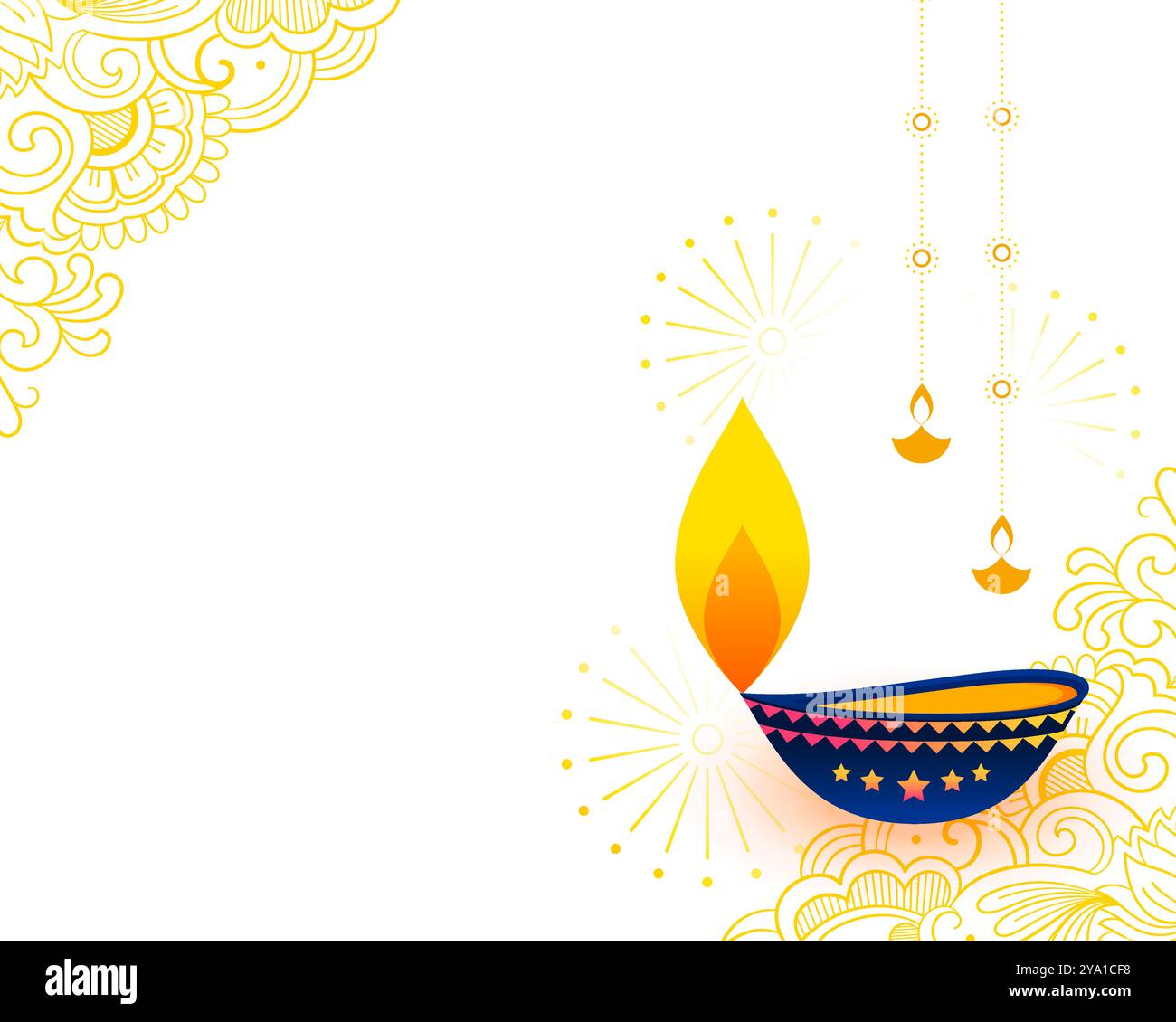 artistic shubh diwali diya white background with text space vector ...