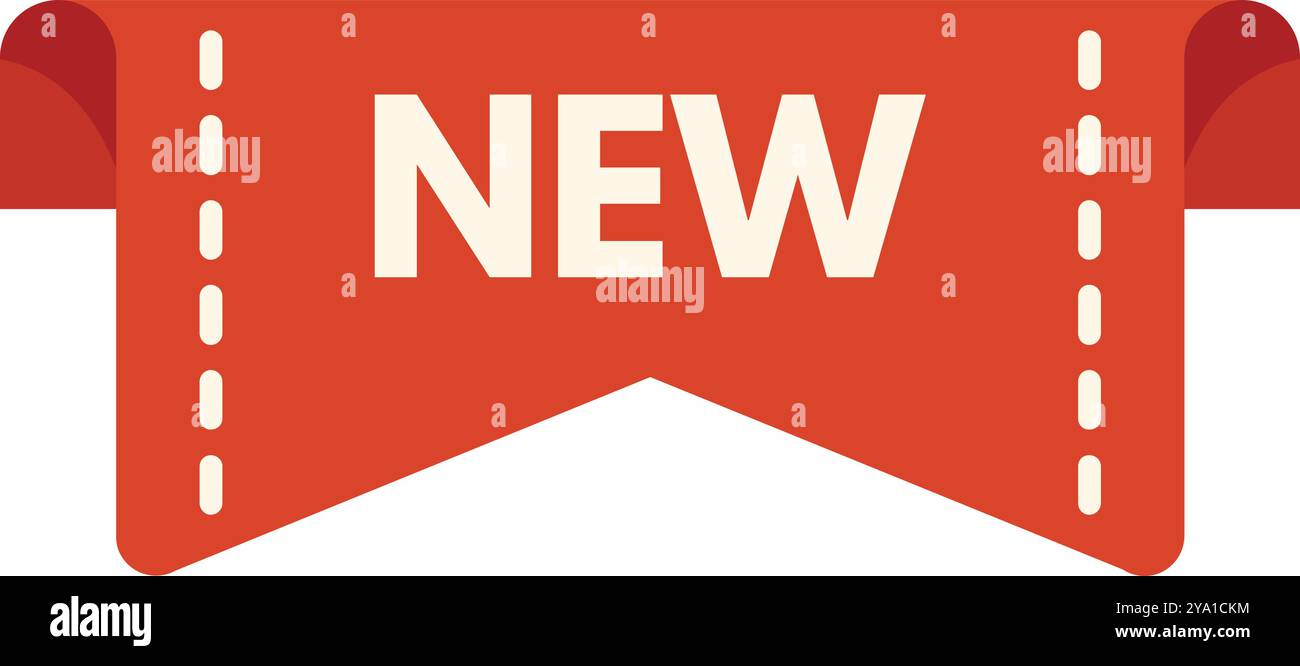 Red ribbon banner showing new arrival product label with dashed line ...
