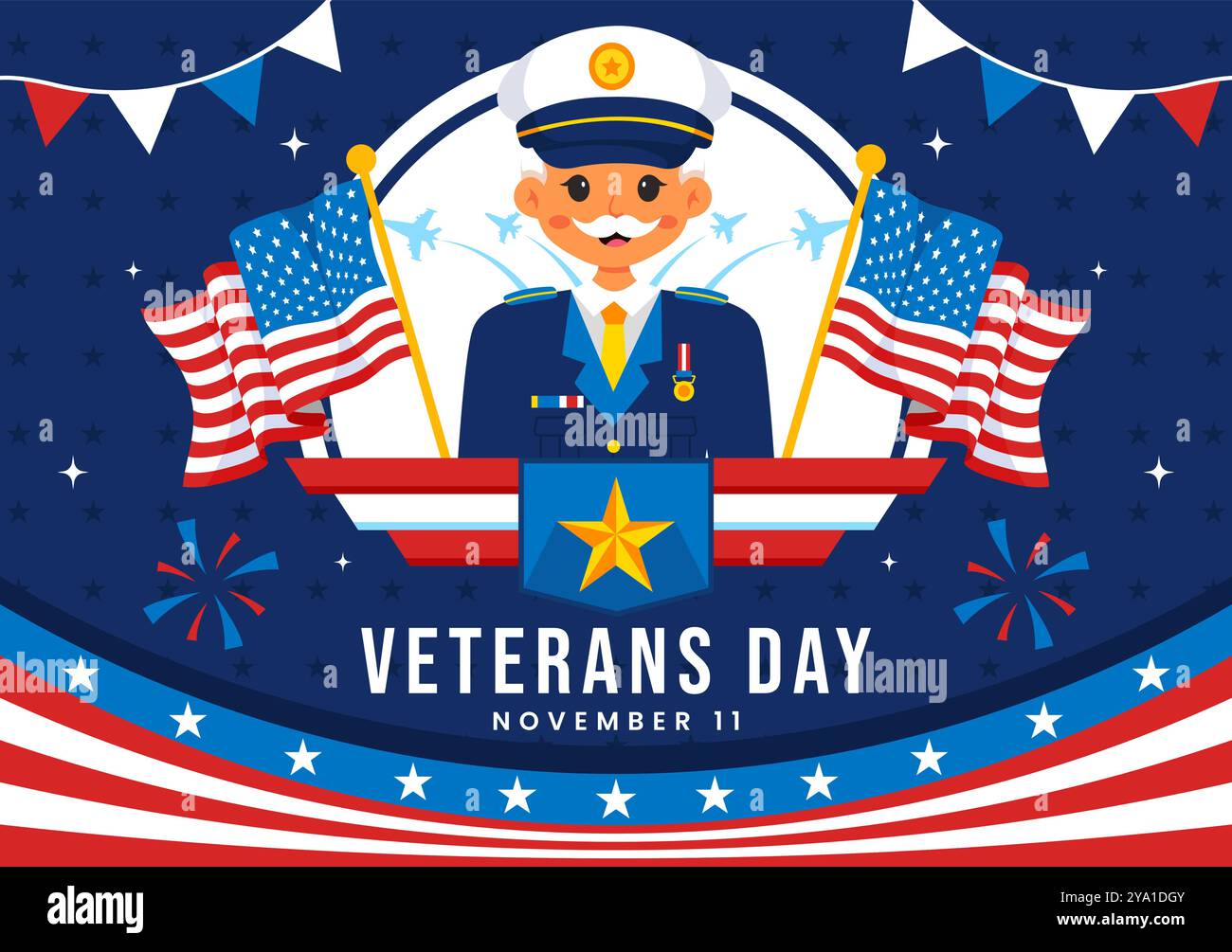 Happy Veterans Day Vector Illustration on November 11 featuring the USA Flag and Soldiers ...
