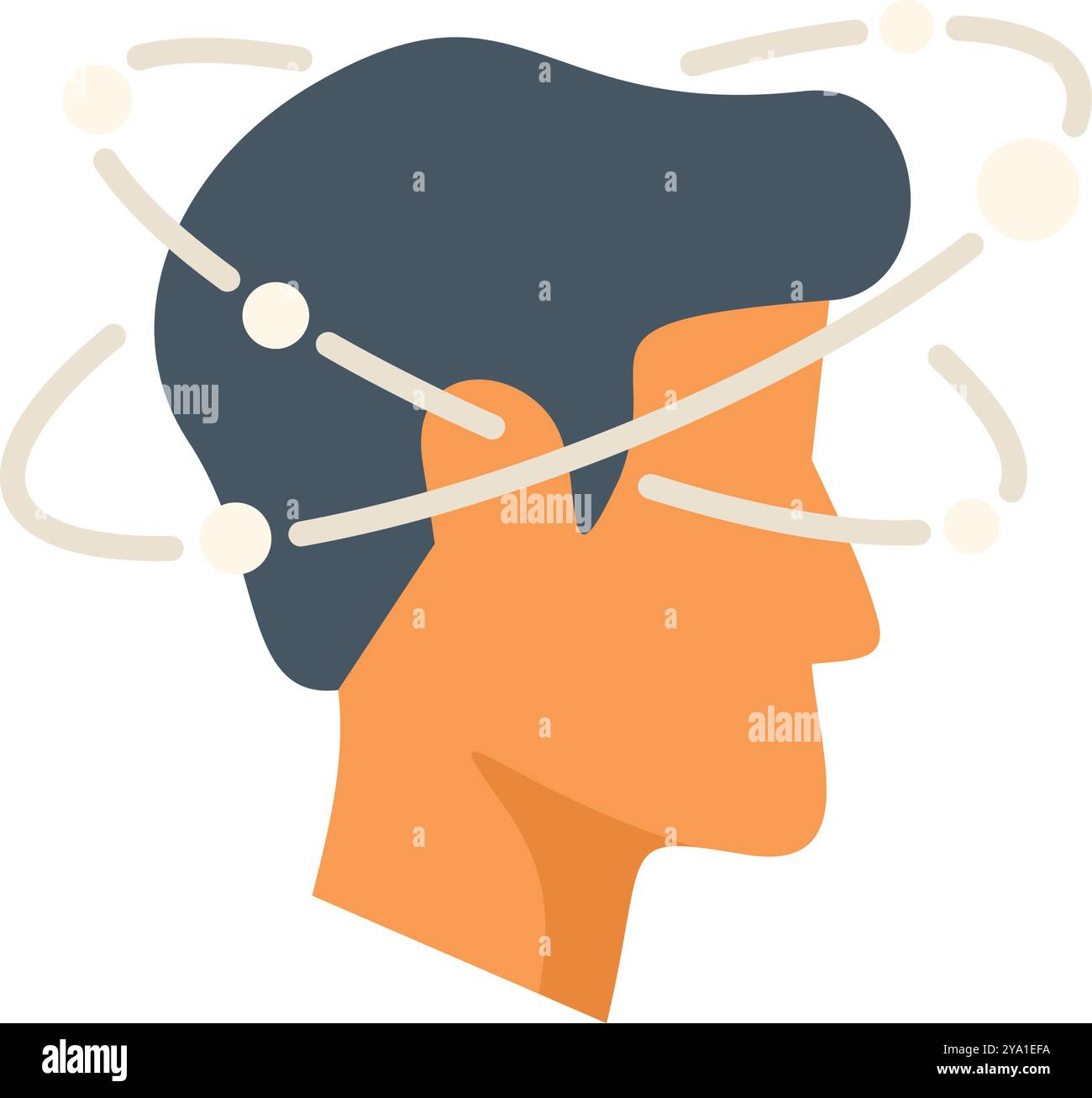 Man with electrons orbiting his head representing the concept of ideas ...