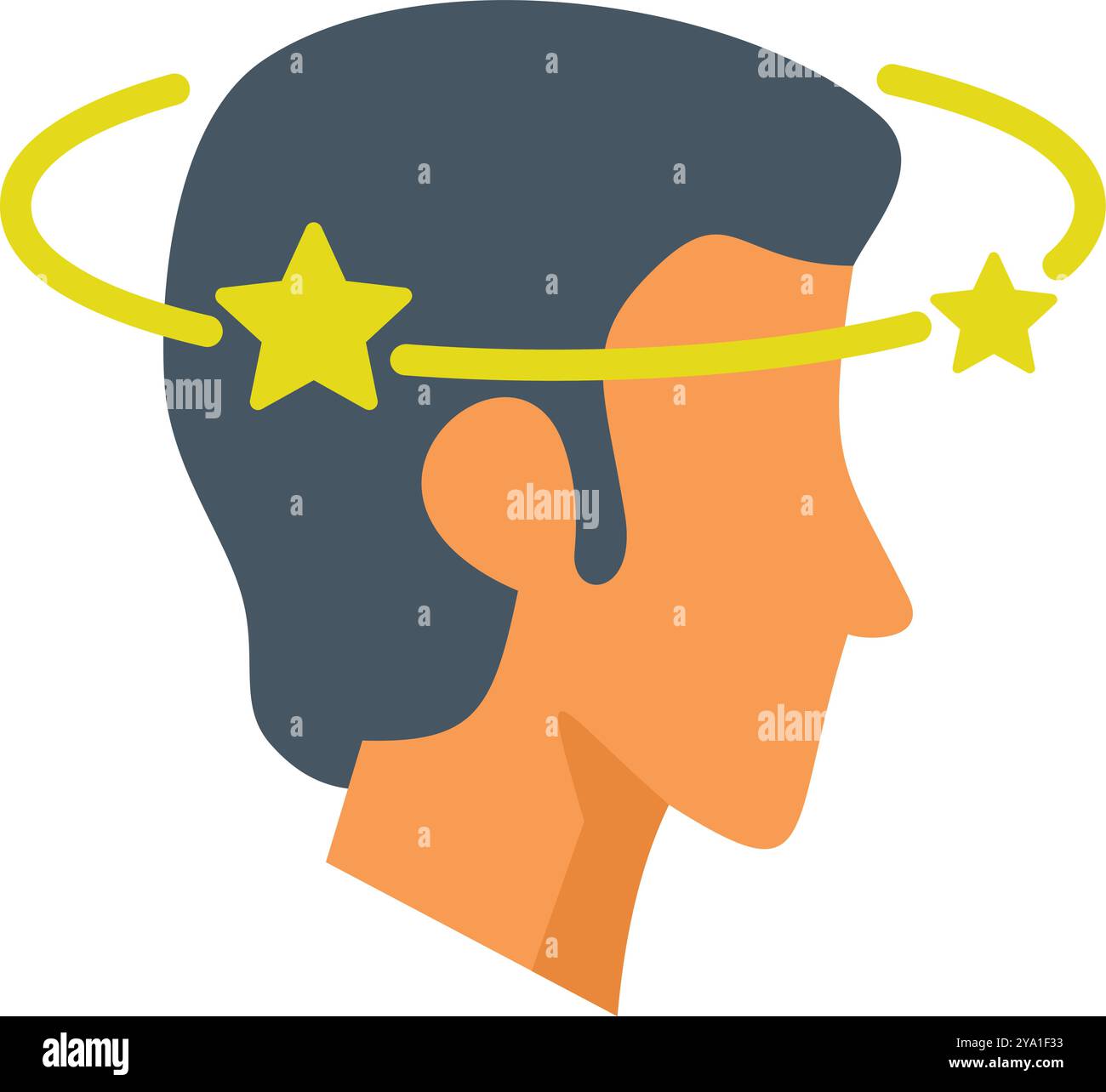 Profile of a man experiencing dizziness, symbolized by stars rotating ...