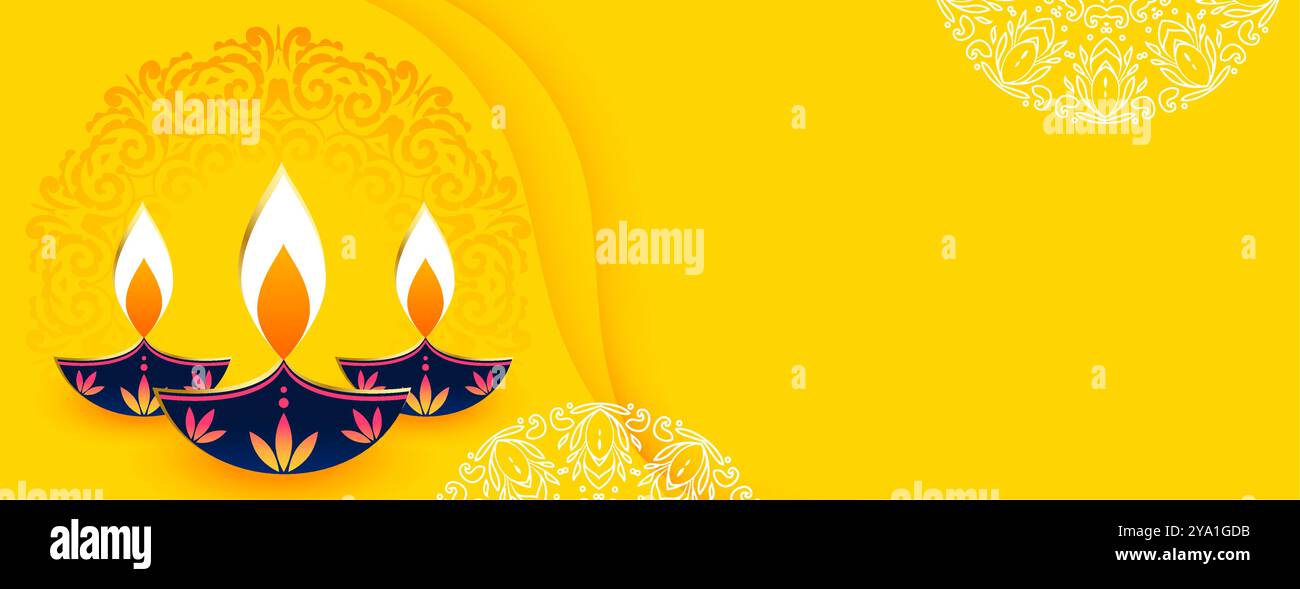artistic shubh diwali diya yellow wallpaper with text space vector ...