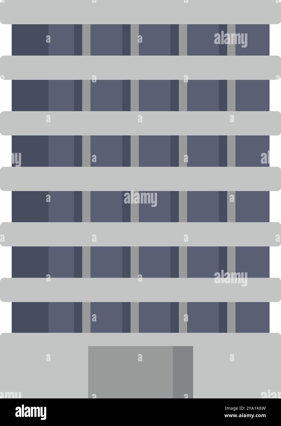 This vector illustration shows a modern city building with multiple ...