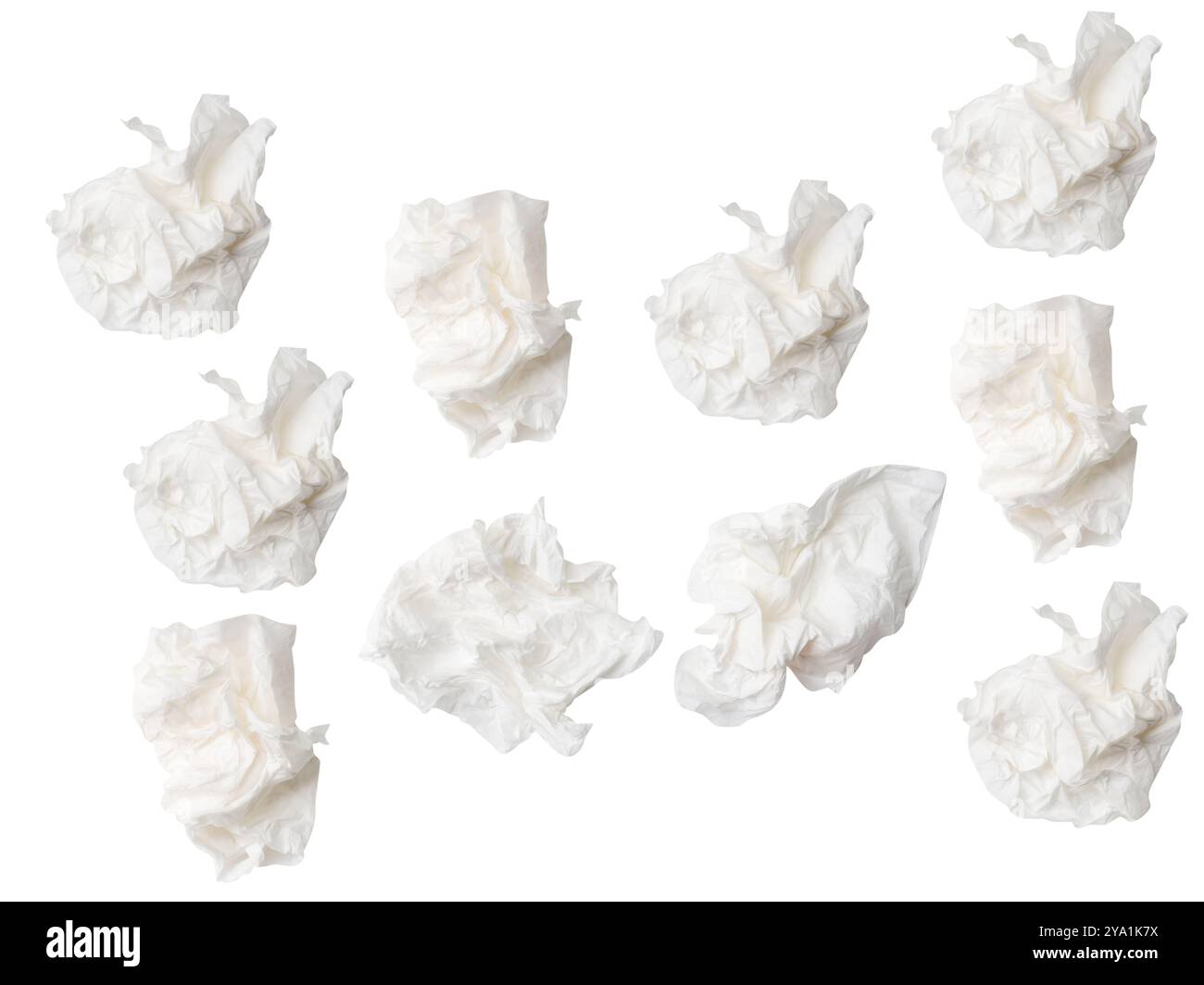 Top view set of screwed or crumpled white tissue paper ball is isolated ...