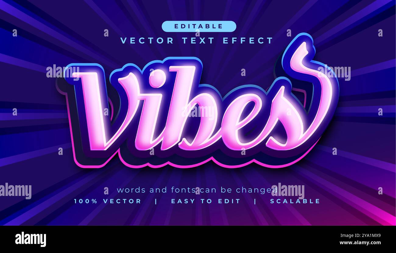 glowing pink vibes text effect in 3d style vector Stock Vector Image ...