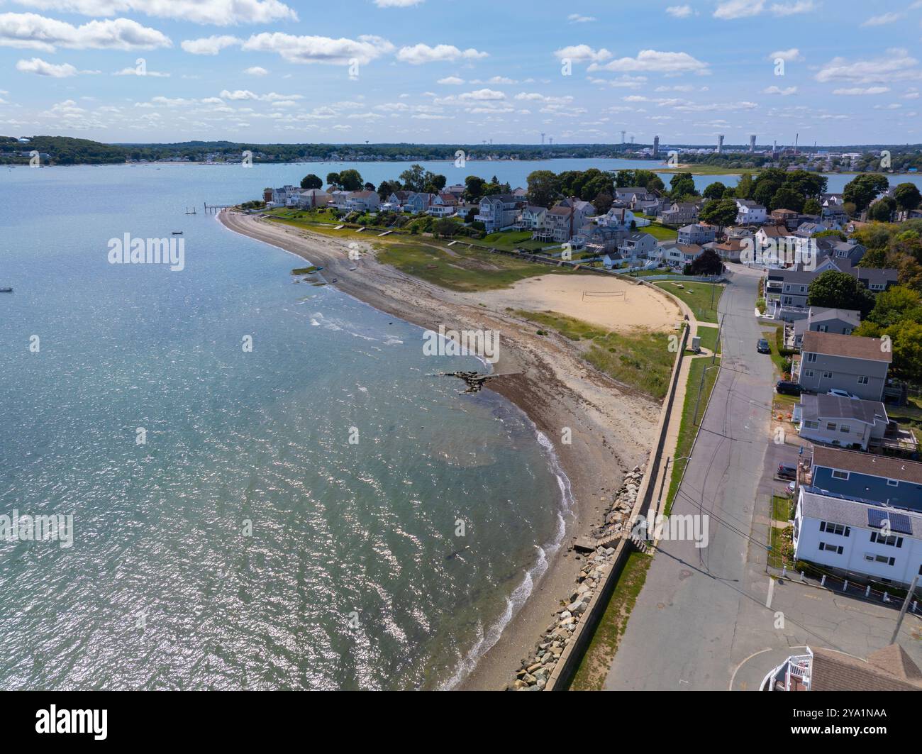 Edgewater Beach aerial view in summer in Houghs Neck in city of Quincy ...