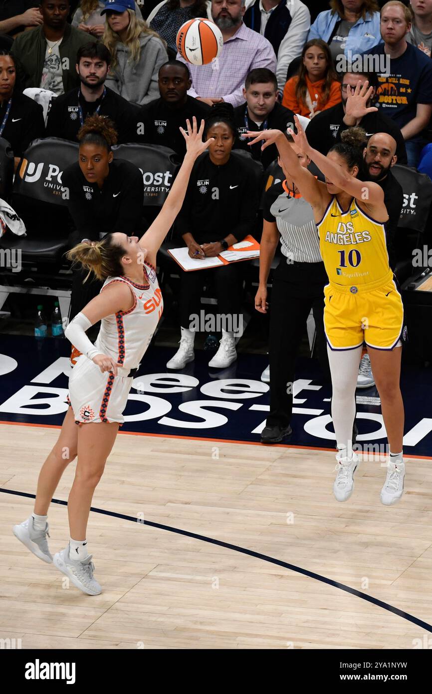 August 20, 2024: Los Angeles Sparks guard Kia Nurse (10) shoots a three ...