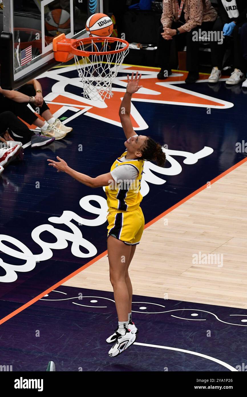 August 20, 2024: Los Angeles Sparks forward Dearica Hamby (5) shoots a ...