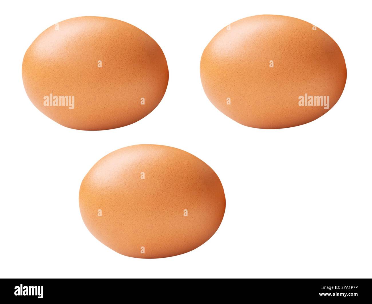 Top view set of three fresh brown chicken eggs is isolated on white ...