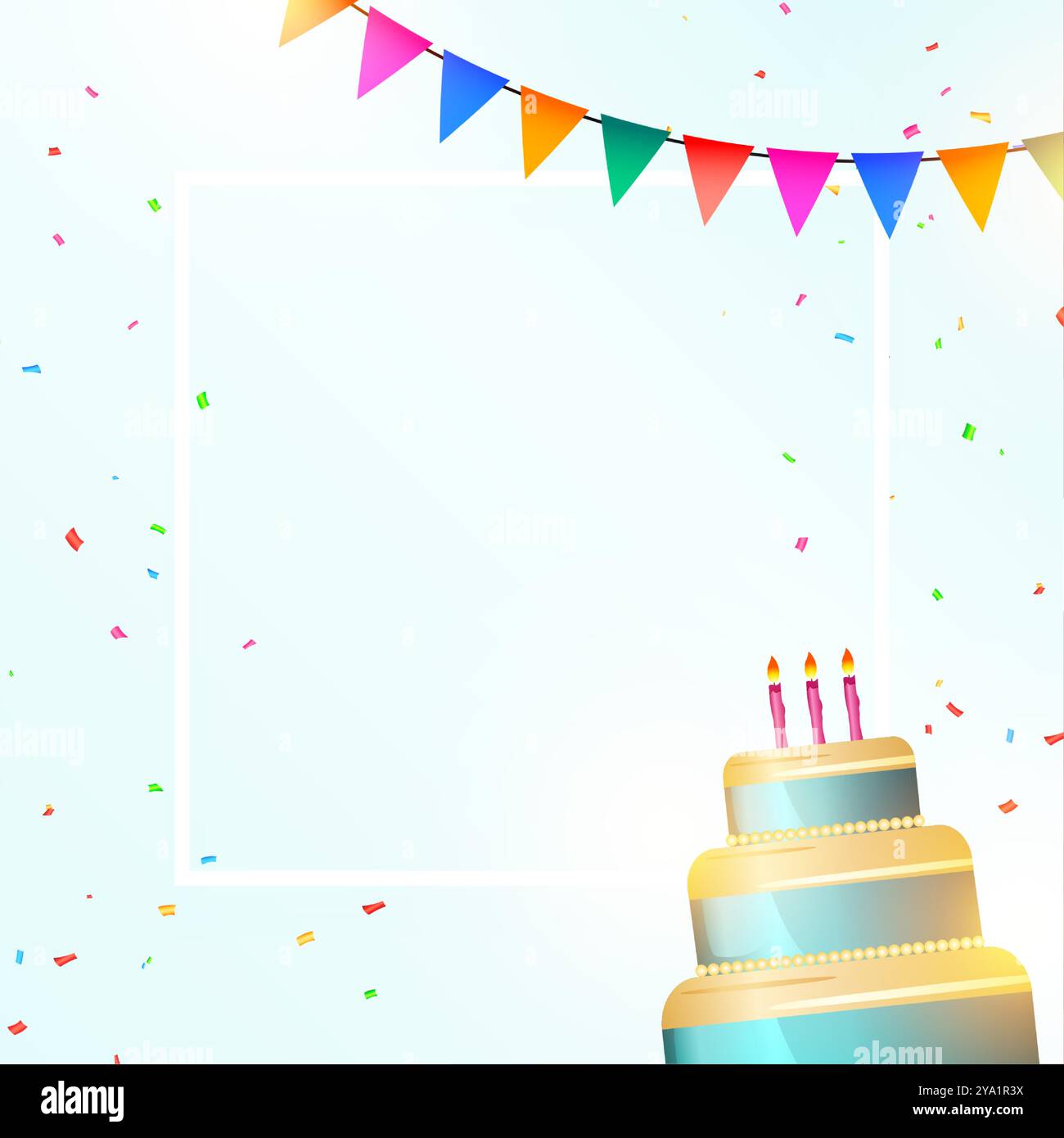 happy bday empty frame background with party cake design vector Stock ...