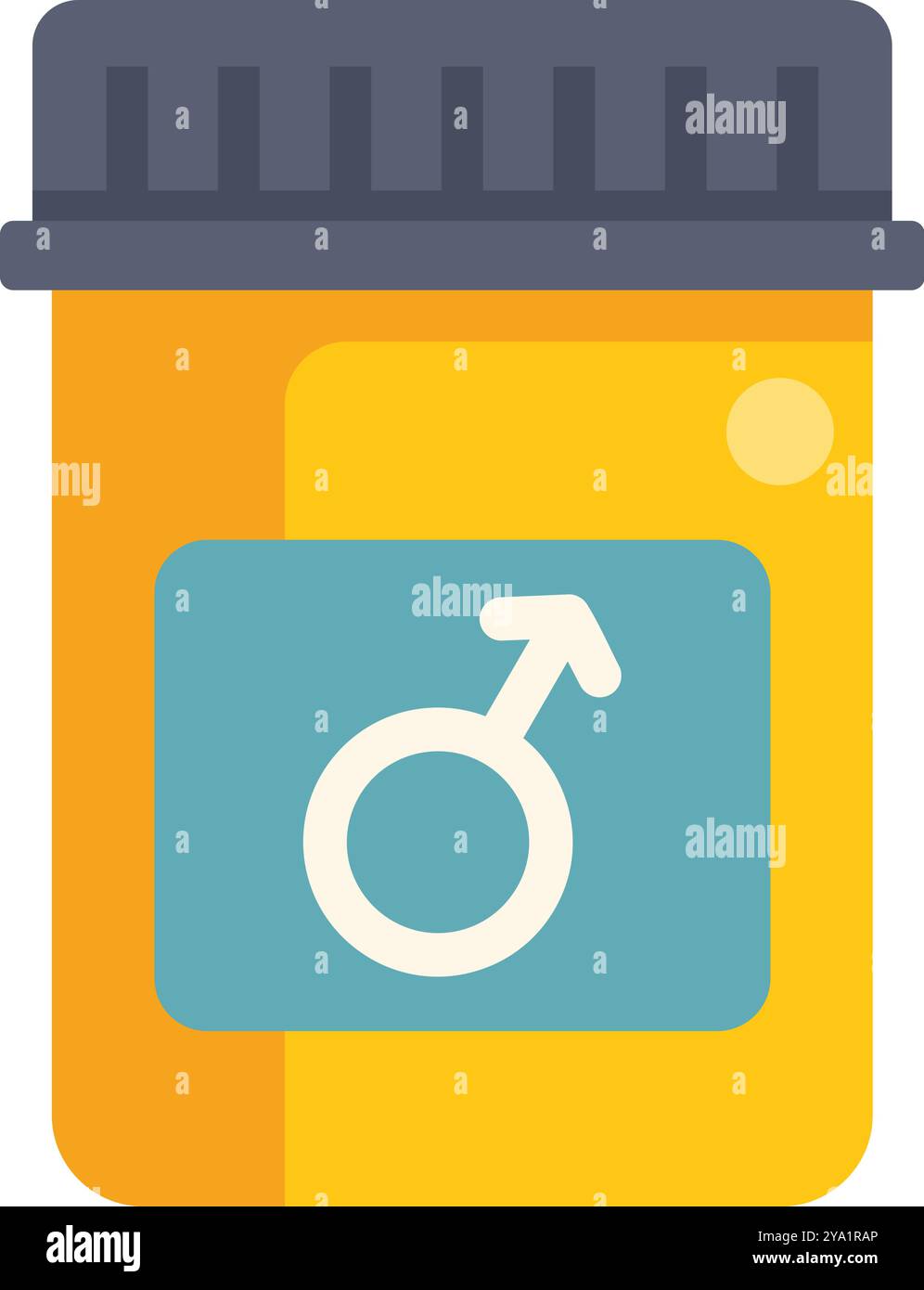 Yellow plastic bottle with a blue label showing the male gender symbol ...