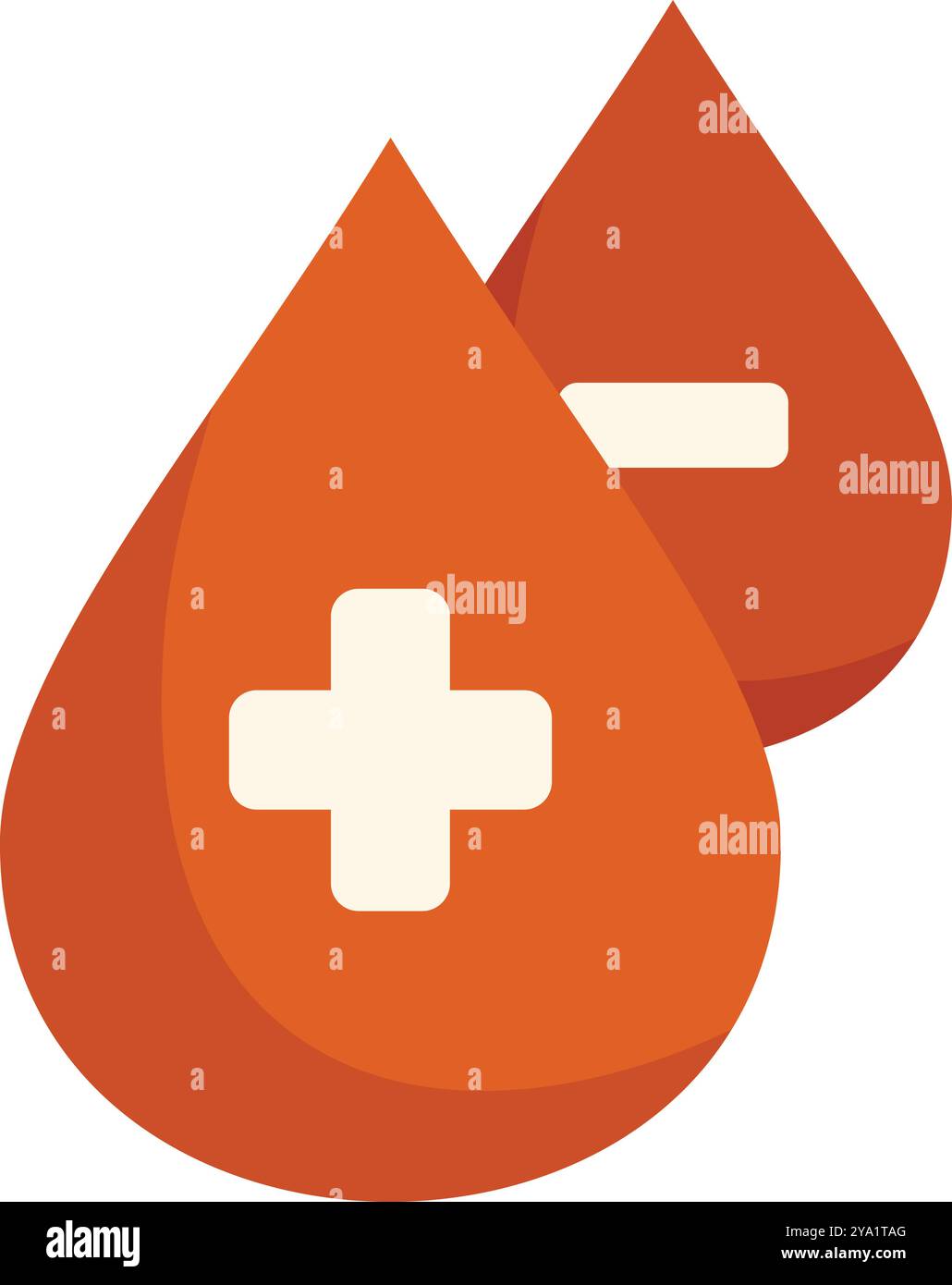 Illustration representing two blood drops with plus and minus sign ...