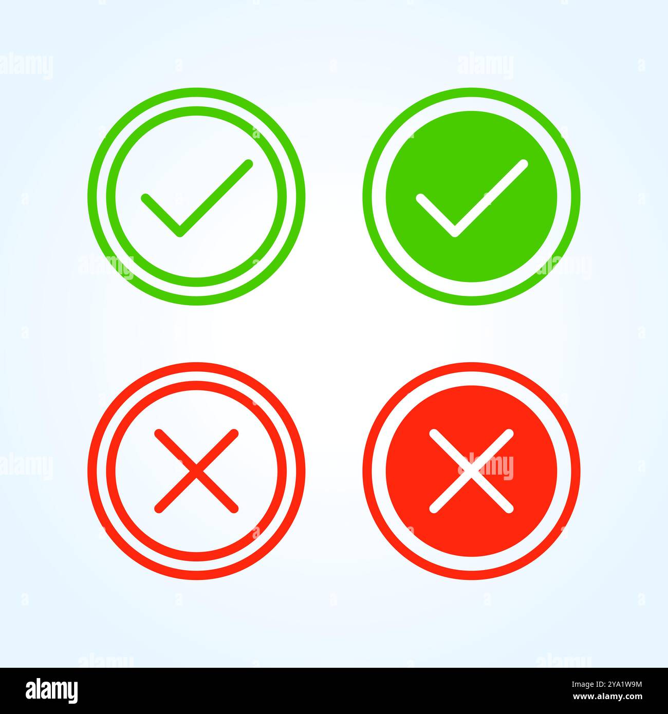 set of round correct and incorrect checkmark icon design vector Stock ...
