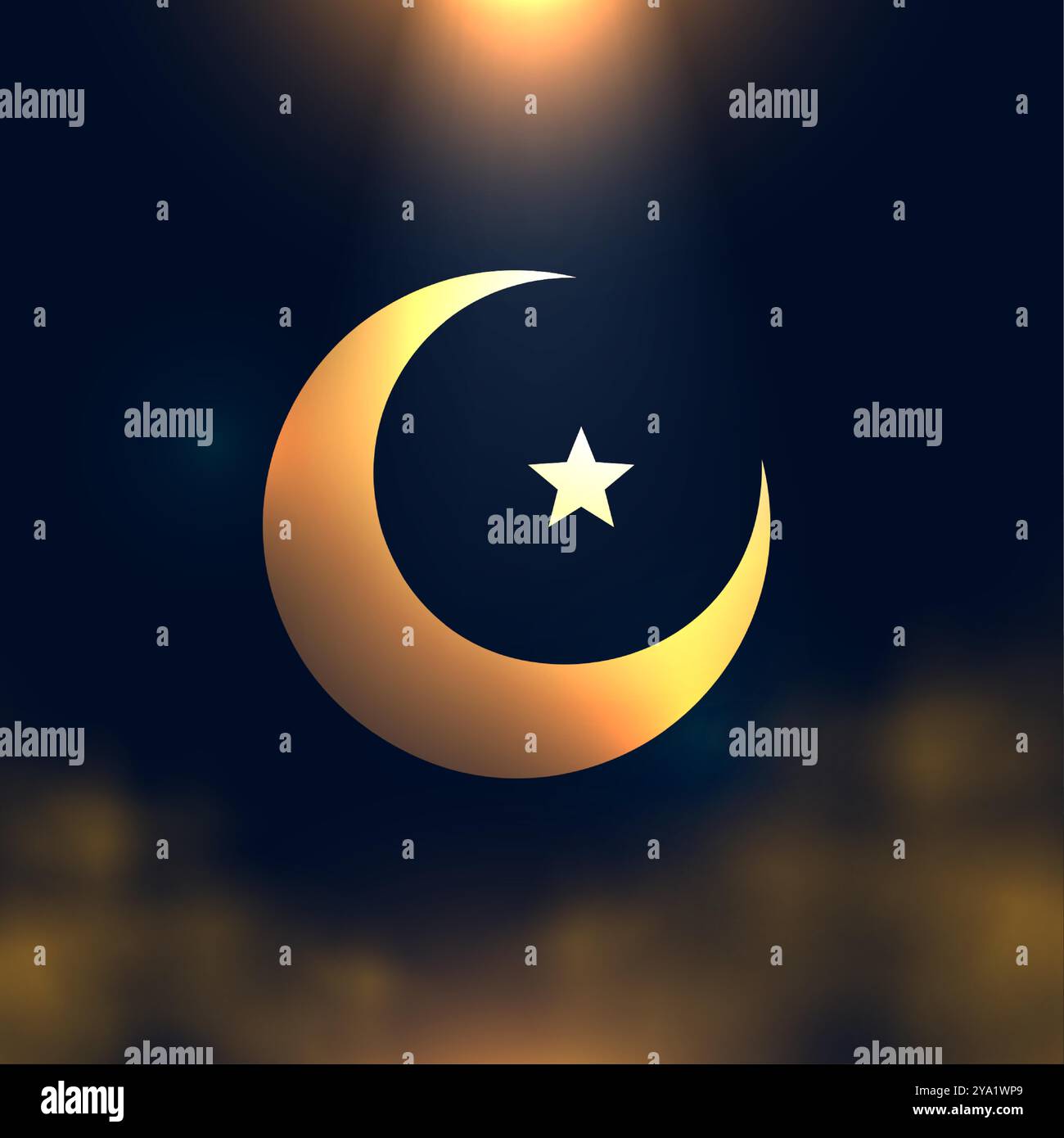 elegant golden crescent icon background with smoke and light effect ...