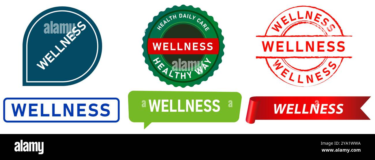 Wellness health condition checkup medical control stamps colorful ...