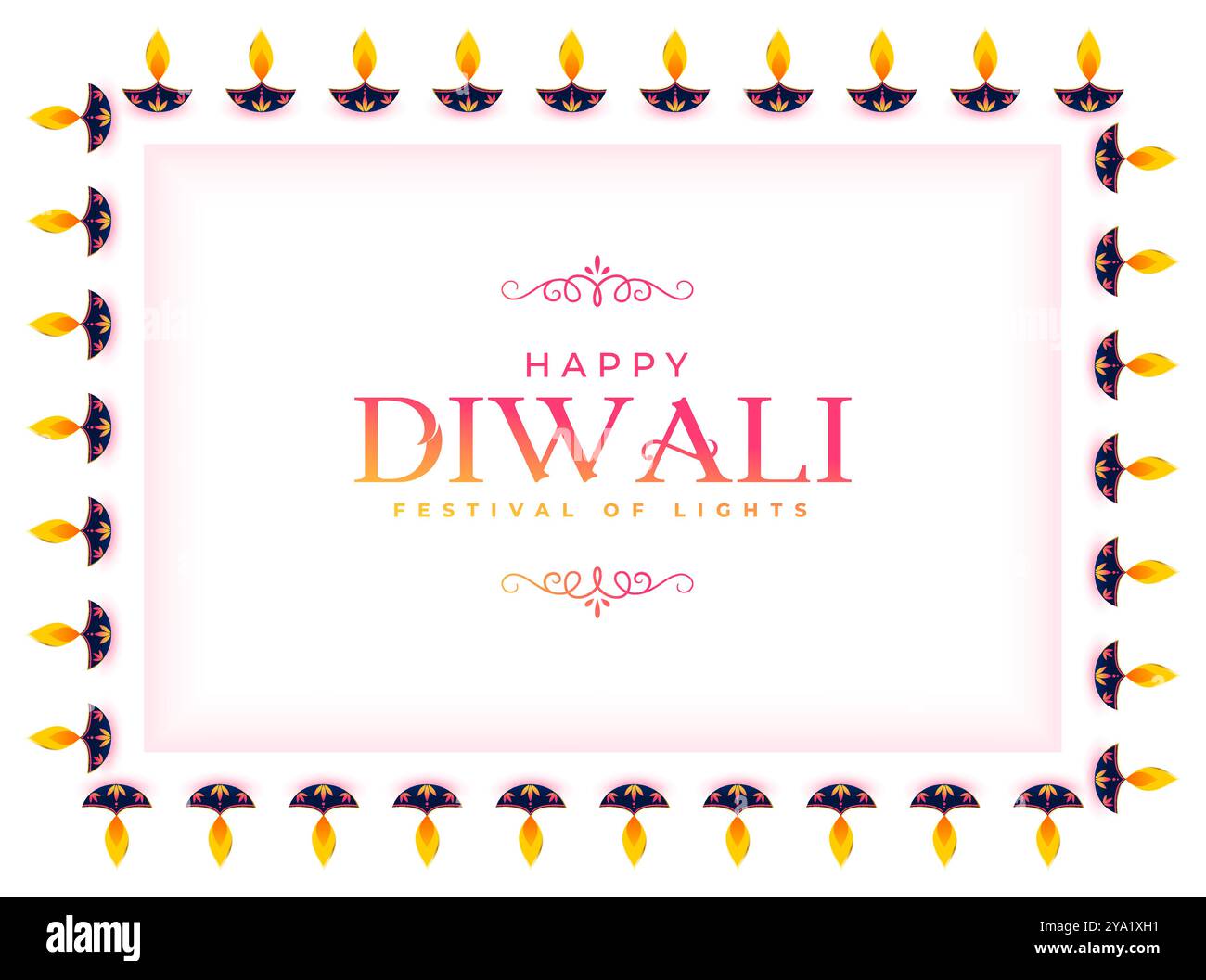 happy diwali diya border frame greeting background design vector Stock ...