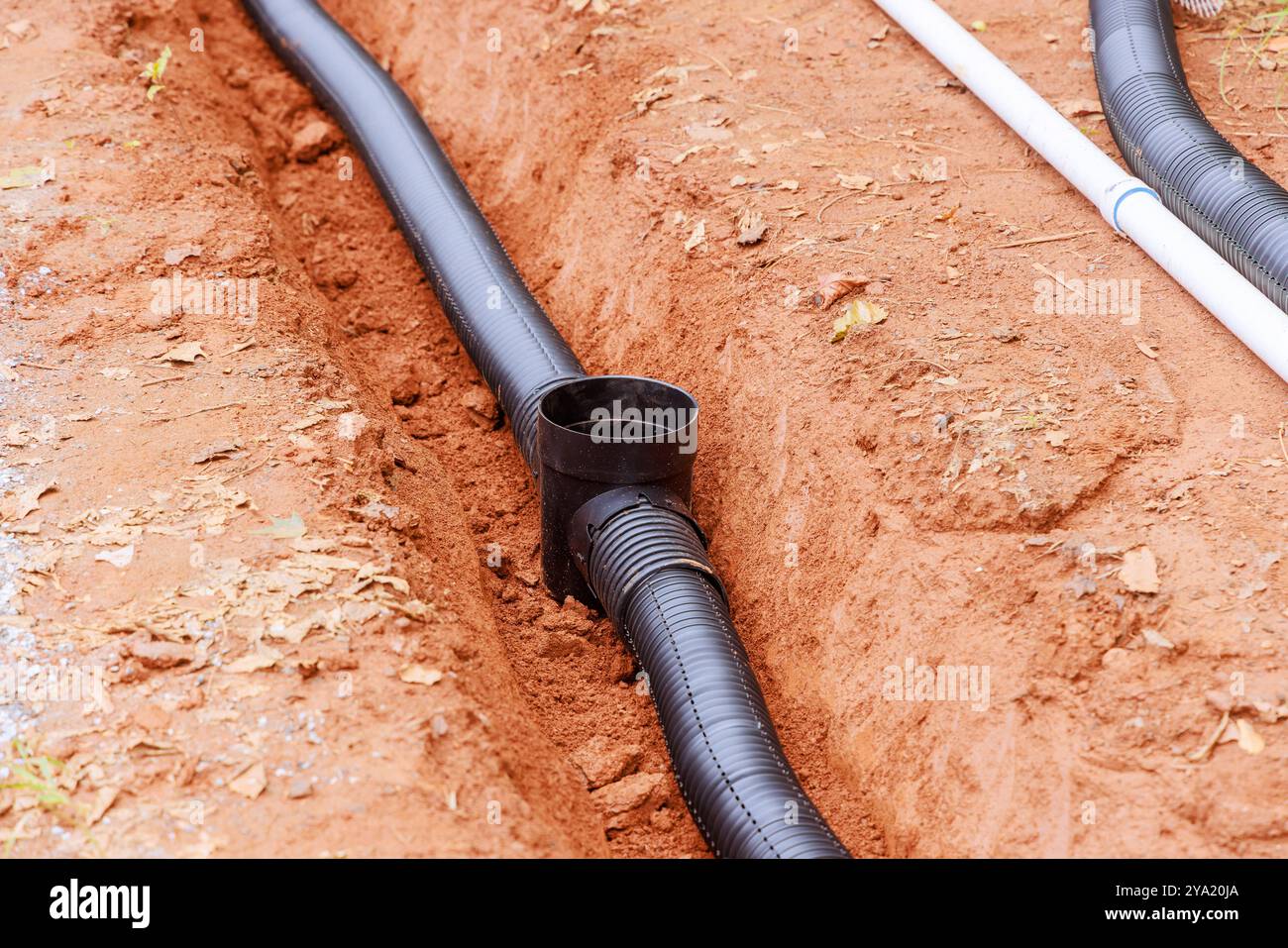 In open trenches, drainage pipes are laid for stormwater drainage Stock ...