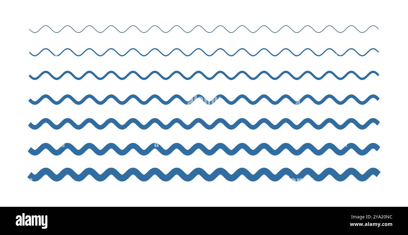 set of horizontal wiggly lines pattern in different wavelength vector ...