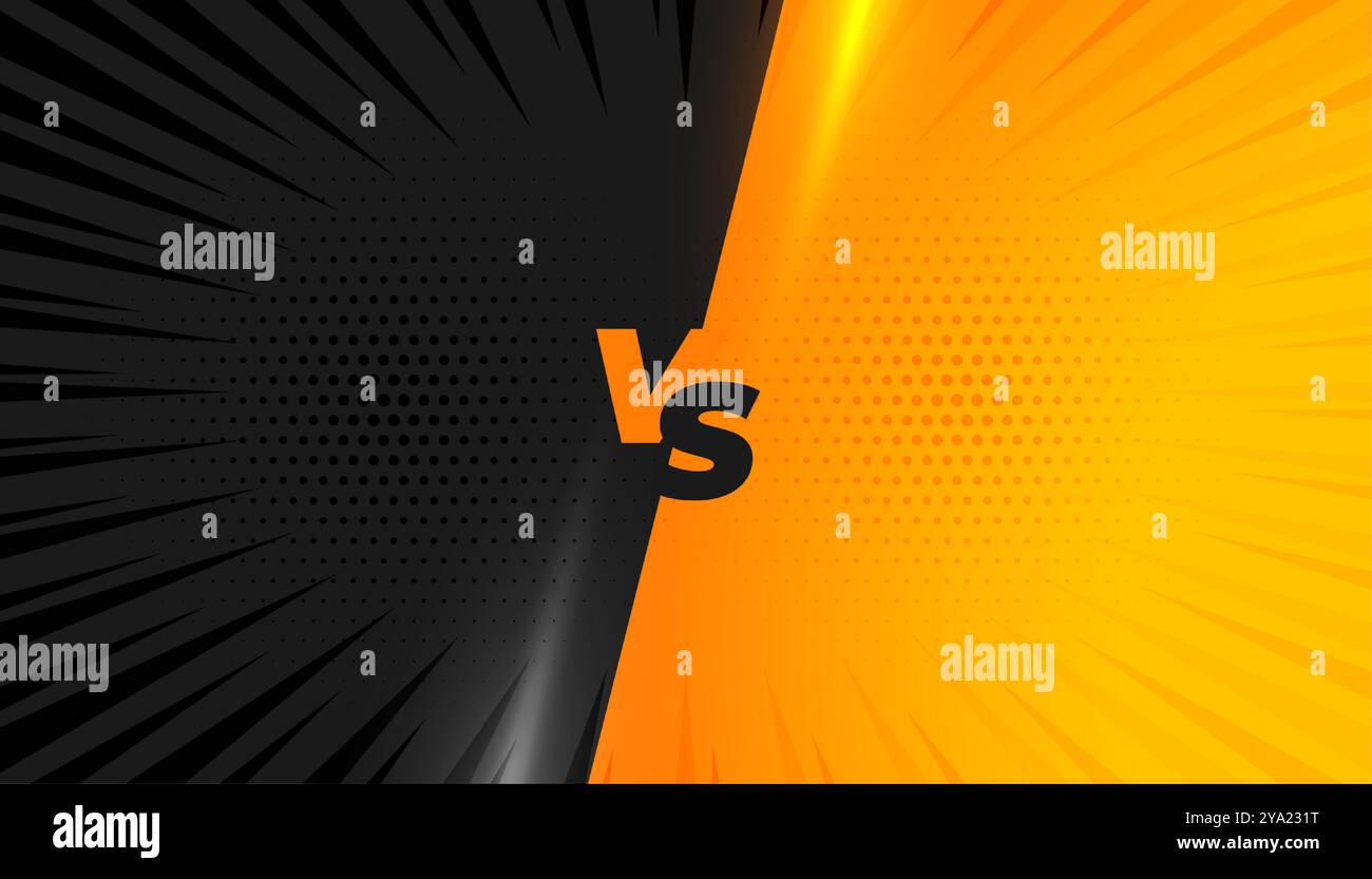 black and yellow versus vs radial banner with halftone effect vector ...