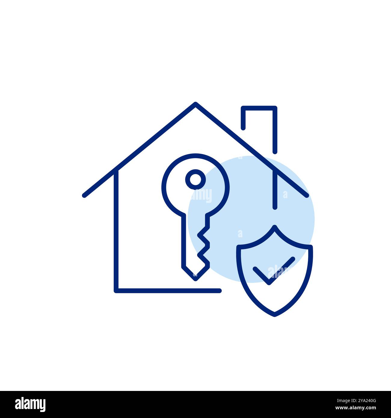 House, key and security shield with checkmark. Safe living, verified ...