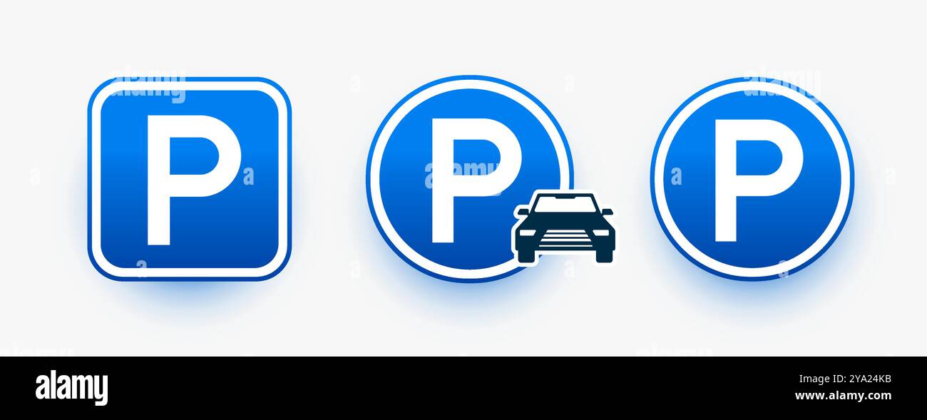 set of three car parking traffic sign on white background vector Stock ...