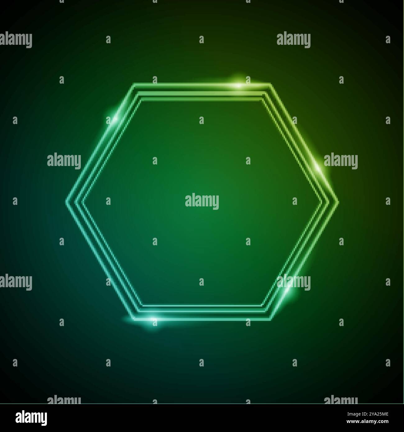 Neon Frame with Glow, and Sparkles. Electronic Luminous Heksagons Frame ...