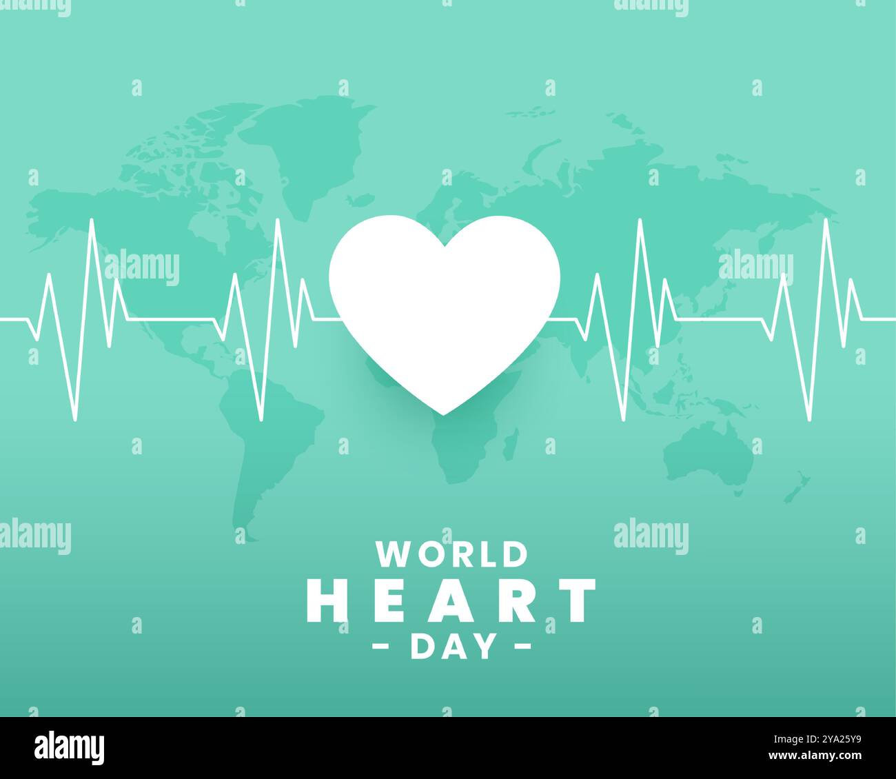 flat style international heart day cardiac poster with world map design ...