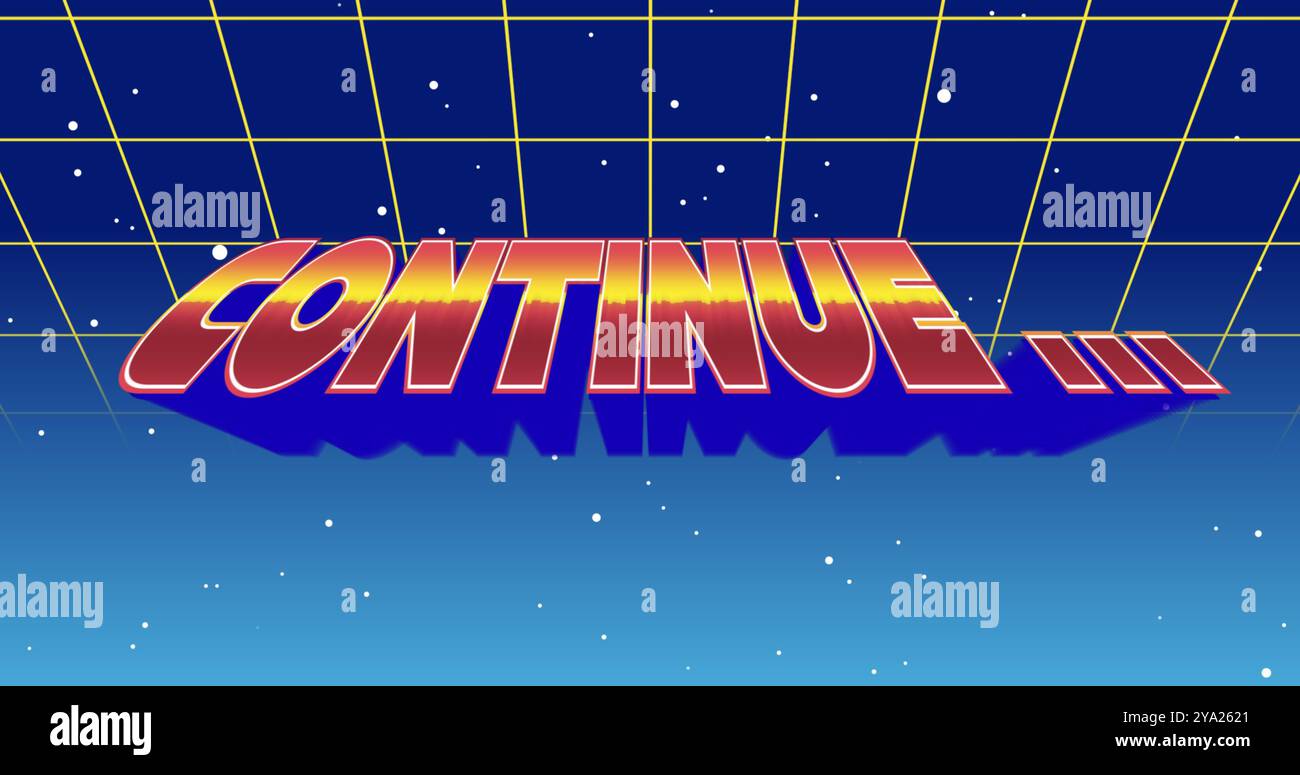Digital image of a Continue sign zooming in the screen while background ...